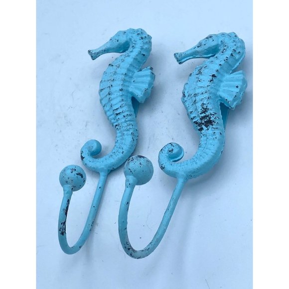 Accents | Metal Blue Washed Seahorse Designer Wall Hooks Set Of 2 ...